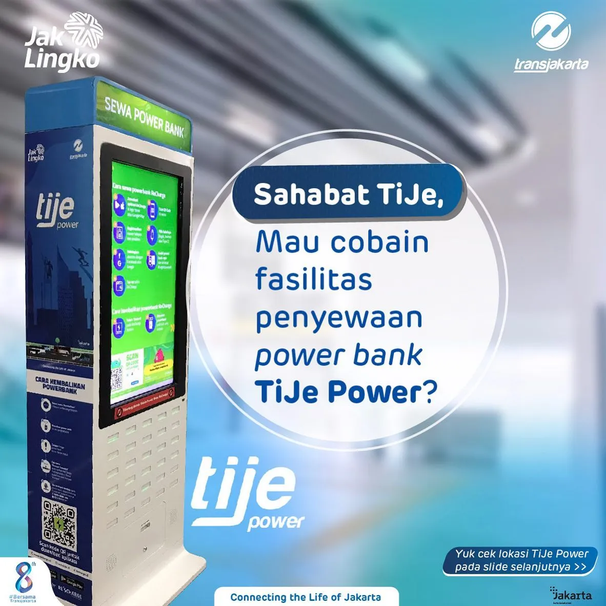 Sahabat TiJe, Transjakarta memiliki fasilitasn penyewaan power bank ...